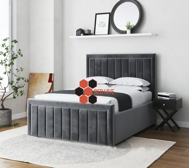 Bumber Line Stripe Linear Upholstered Fabric Bed - Bed Hive
